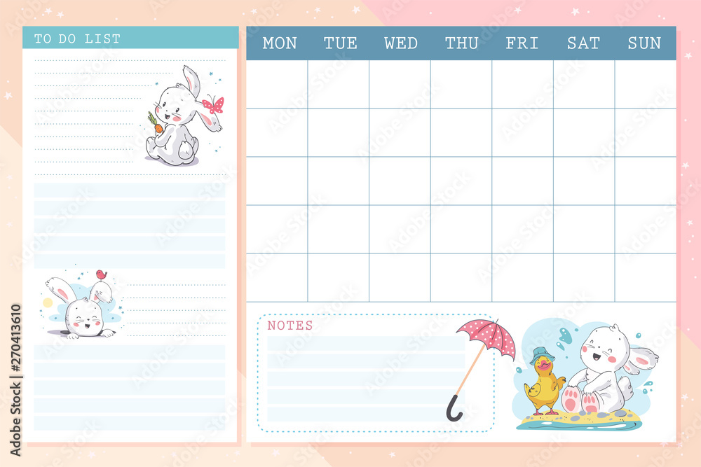 Vector set of monthly planner page design template calendar for ...