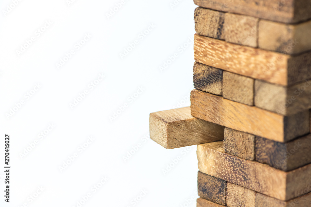 Close up jenga game, The tower from wooden blocks from the top view ...