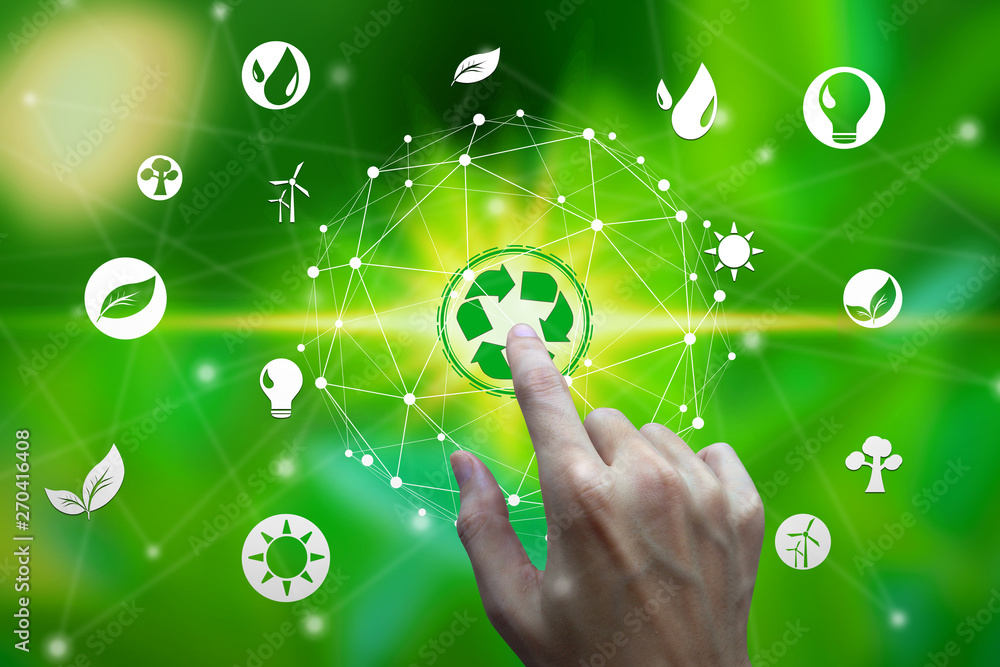 Finger touch with environment icons over the Network connection on ...