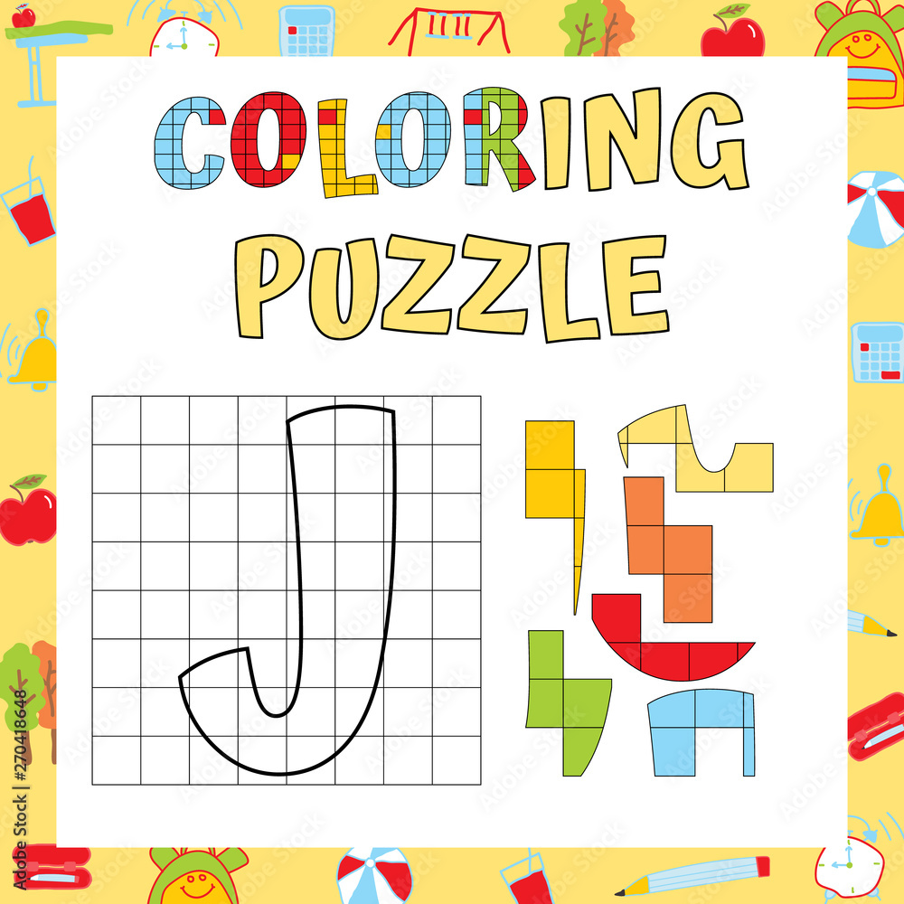 Alphabet Coloring Puzzle. Logic and Writing Educational Exercise. Fine ...