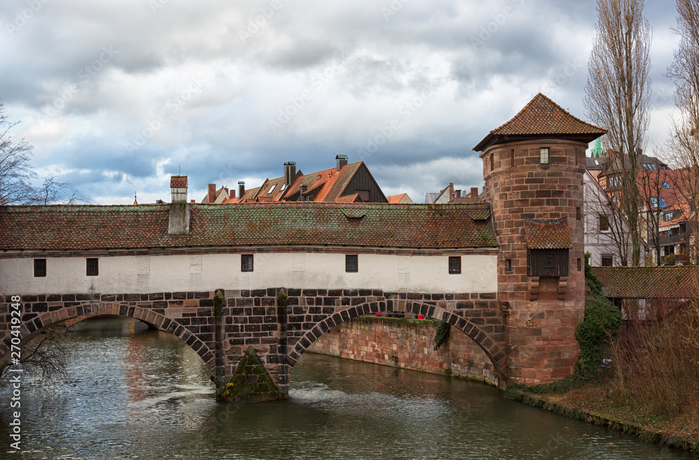 Nuremberg. Bridge over the Pegnitz River and Water tower , Germany ...