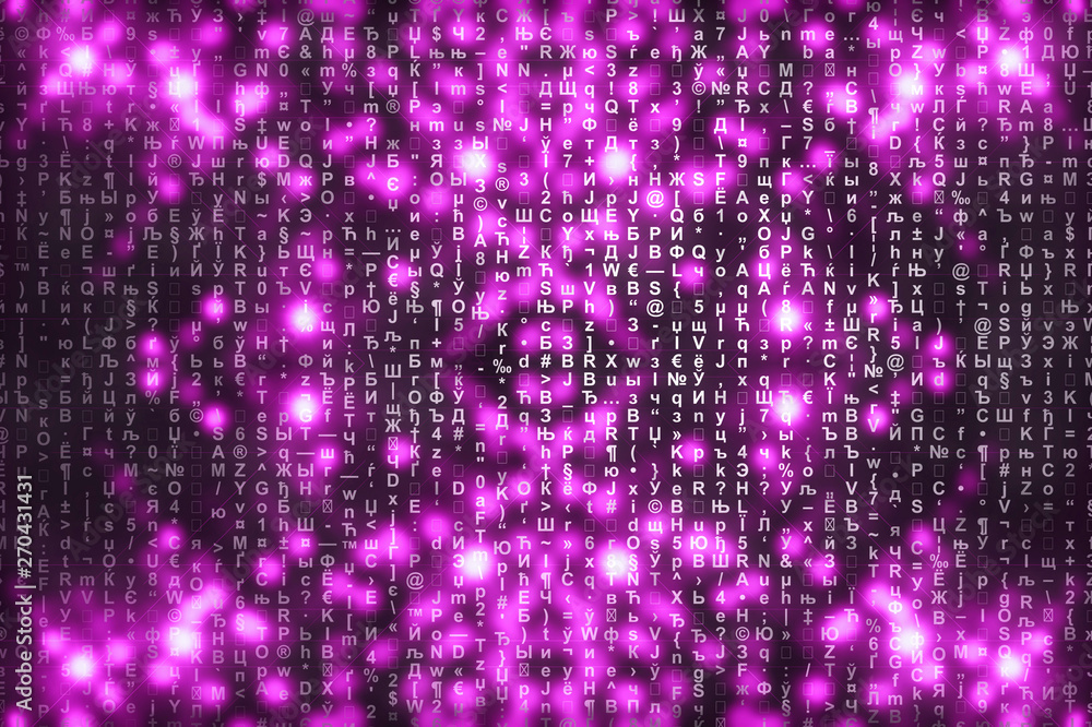 Pink matrix digital background. Abstract cyberspace concept. Characters ...