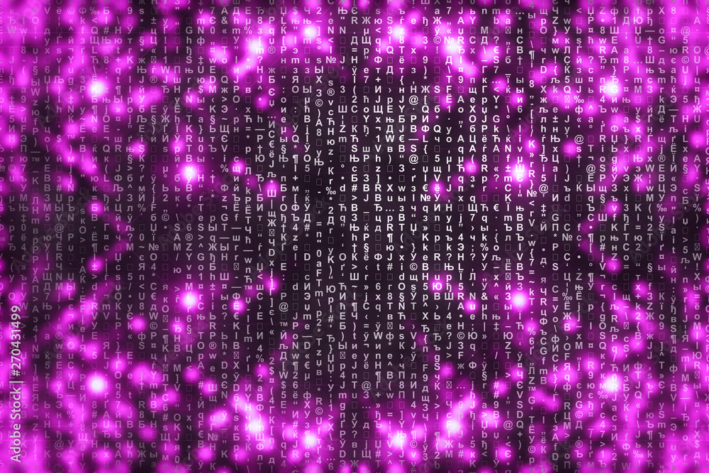 Pink matrix digital background. Abstract cyberspace concept. Characters ...