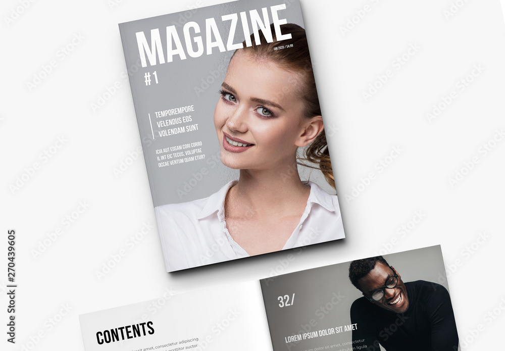 Magazine Layout with Black and White Accents Stock Template | Adobe Stock