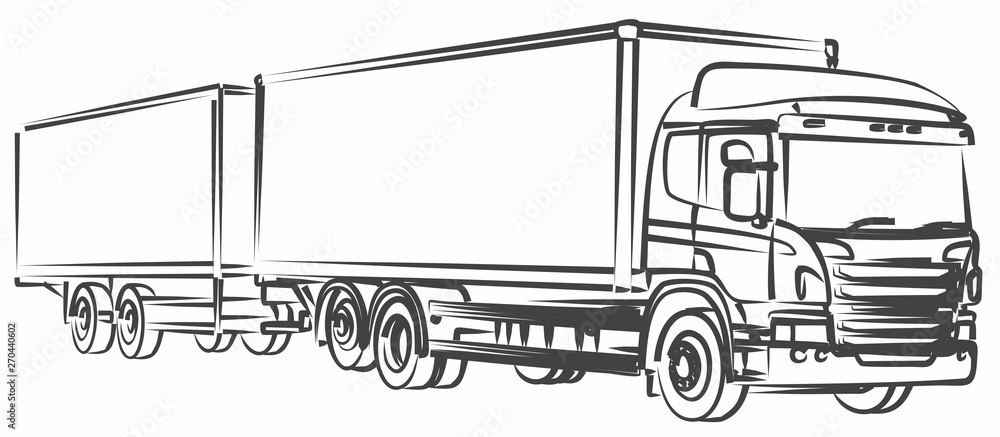 A sketch of the long truck with the trailer. Stock-Vektorgrafik | Adobe ...