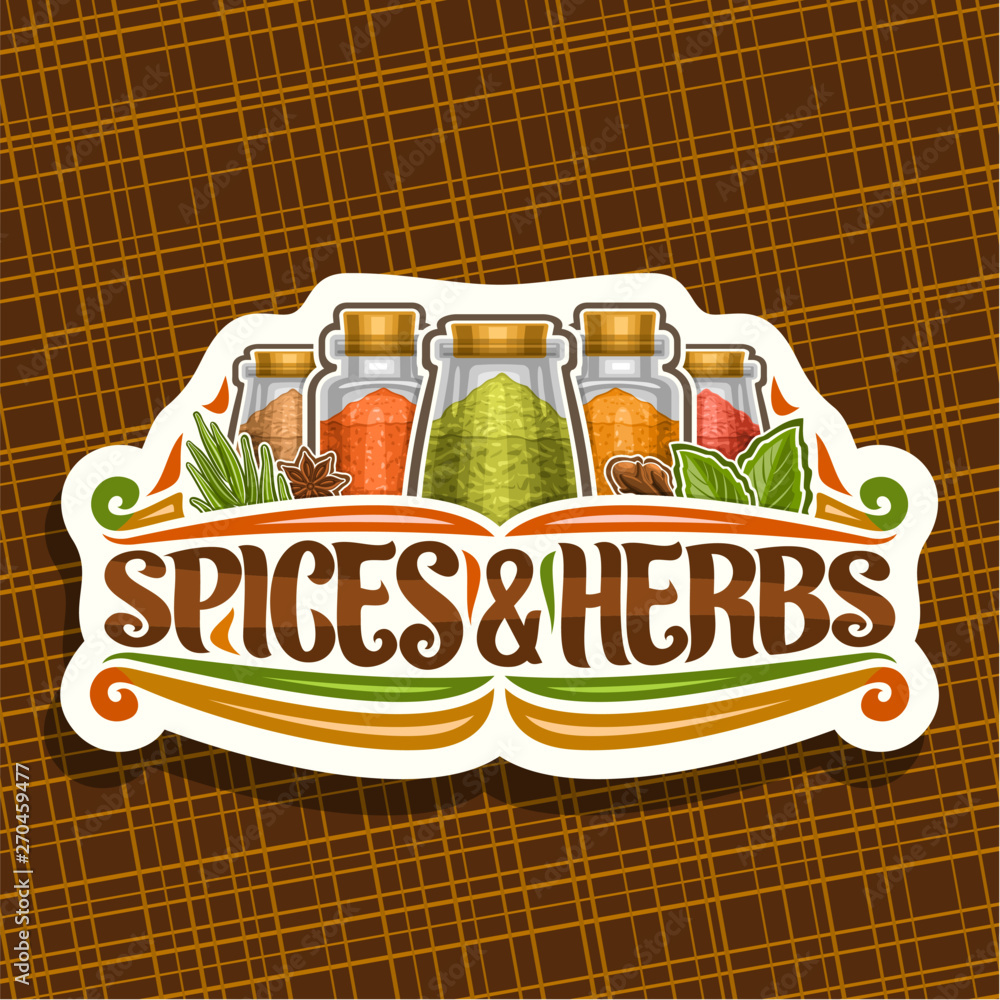 Vector logo for Spices and Herbs, decorative cut paper sign with ...
