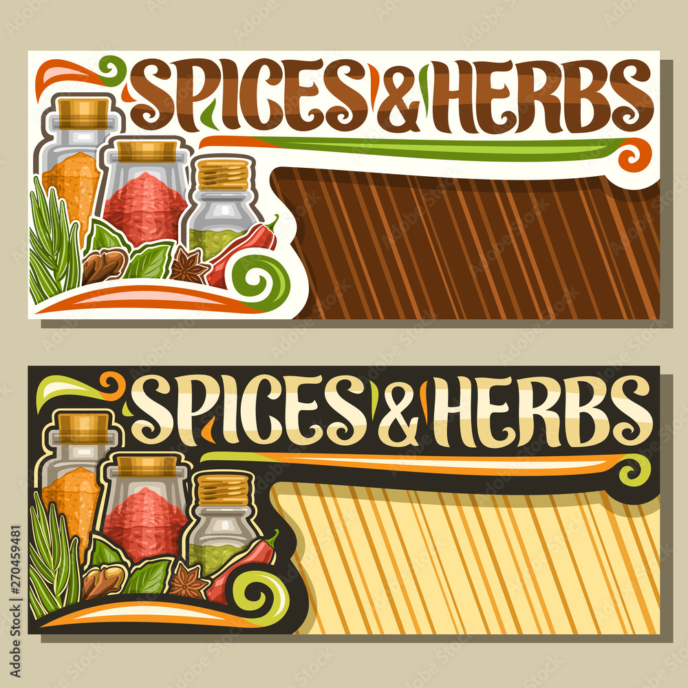 Vector layouts for Spices and Herbs with copy space, vouchers with ...
