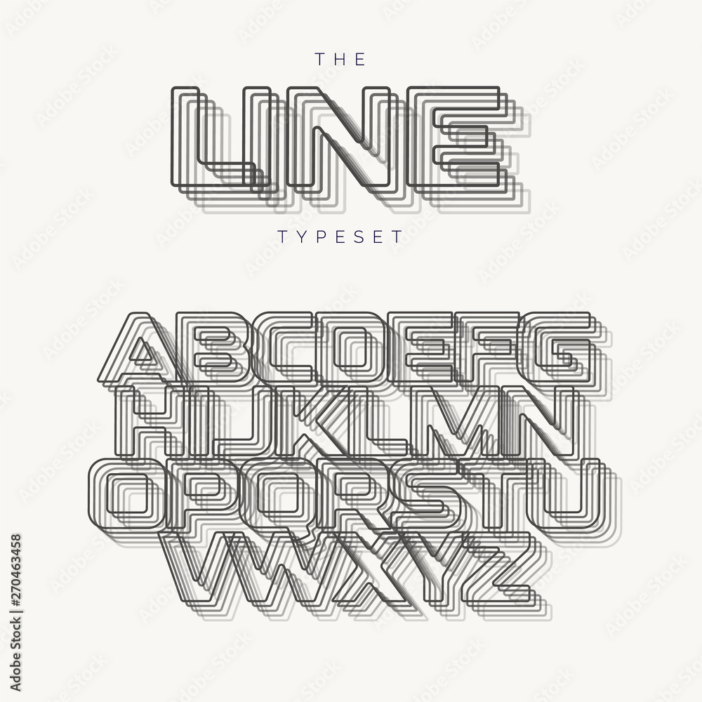 Outline modern alphabet, line vector typeset, blend effect letters ...