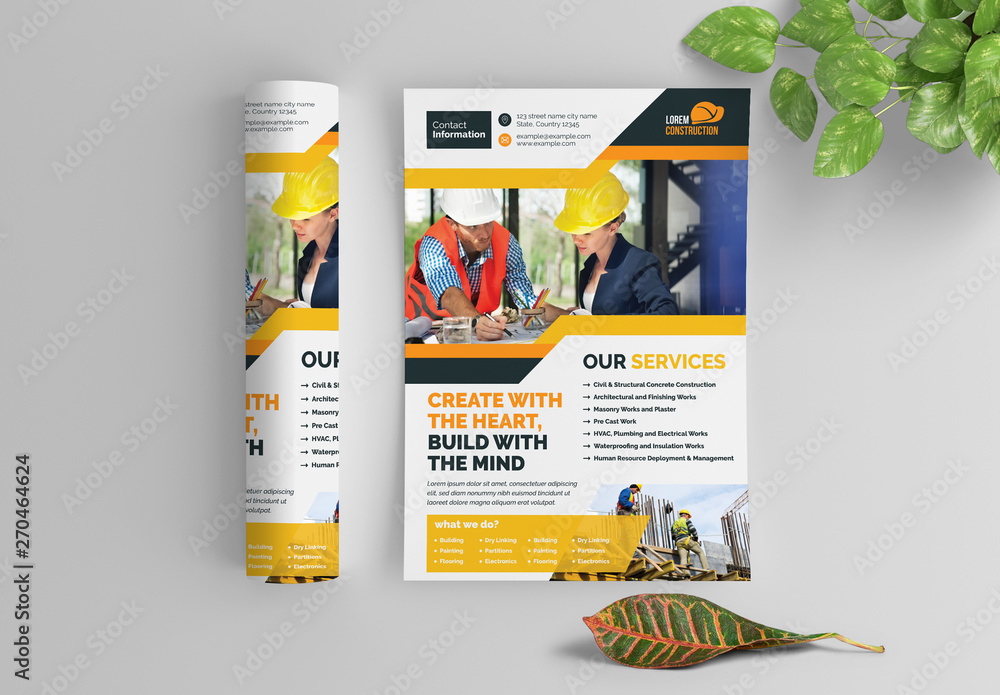 Construction Themed Flyer Layout with Yellow and Orange Accents Stock ...