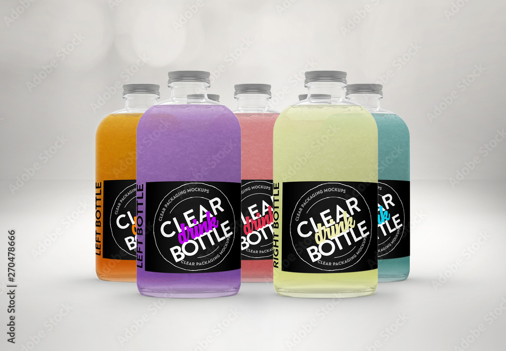 Clear Bottles with Screw Caps Mockup Set Stock Template | Adobe Stock