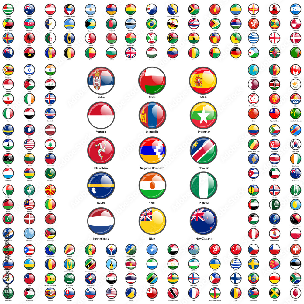 Set circle icon Flags of world sovereign states signed by the countries ...