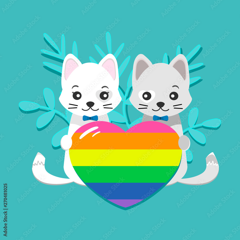 Beautiful vector illustration of LGBT flowers. Two cats with a rainbow ...