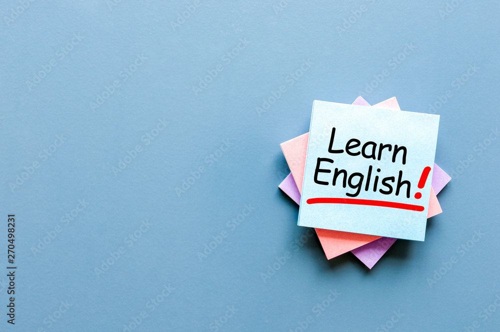 Learn english - note at blue background with empty space for text Stock ...