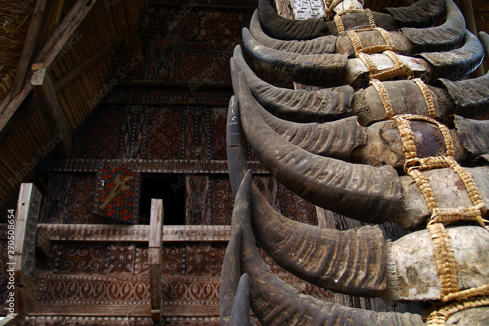 Detail of traditional Tongkonan houses,Toraja house in the south ...