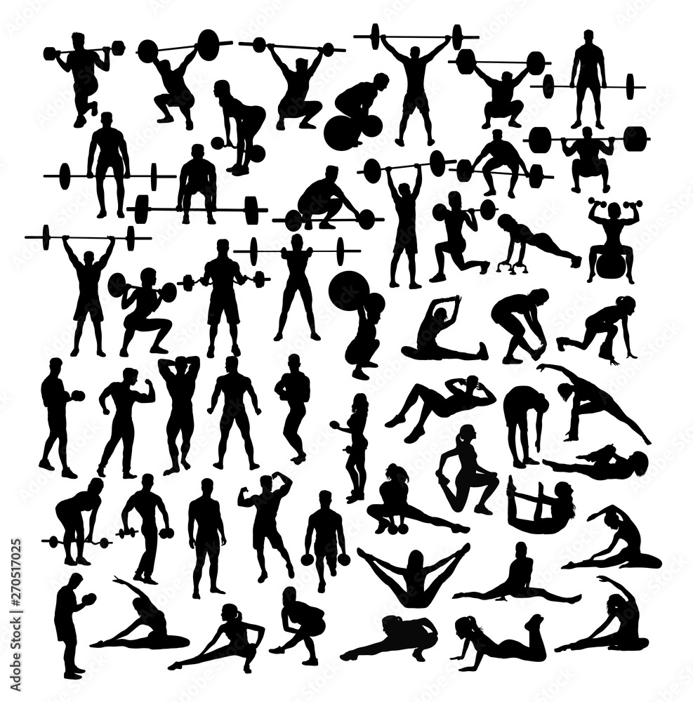 Fitness and Gym Activity Silhouettes, art vector design Stock Vector ...
