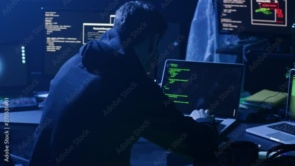 Computer Hacker Typing Typing Bad Data To Break Into Computer System In