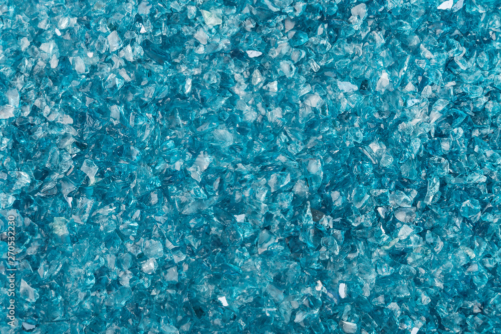 Texture of shattered blue glass fragments. Background of sharp glass ...