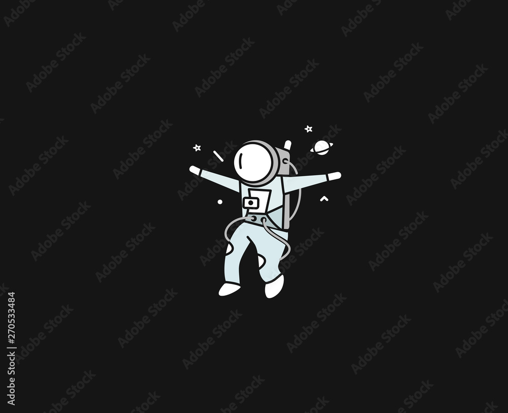 Astronaut falling down in a space - Flat Line Art Design Illustration ...