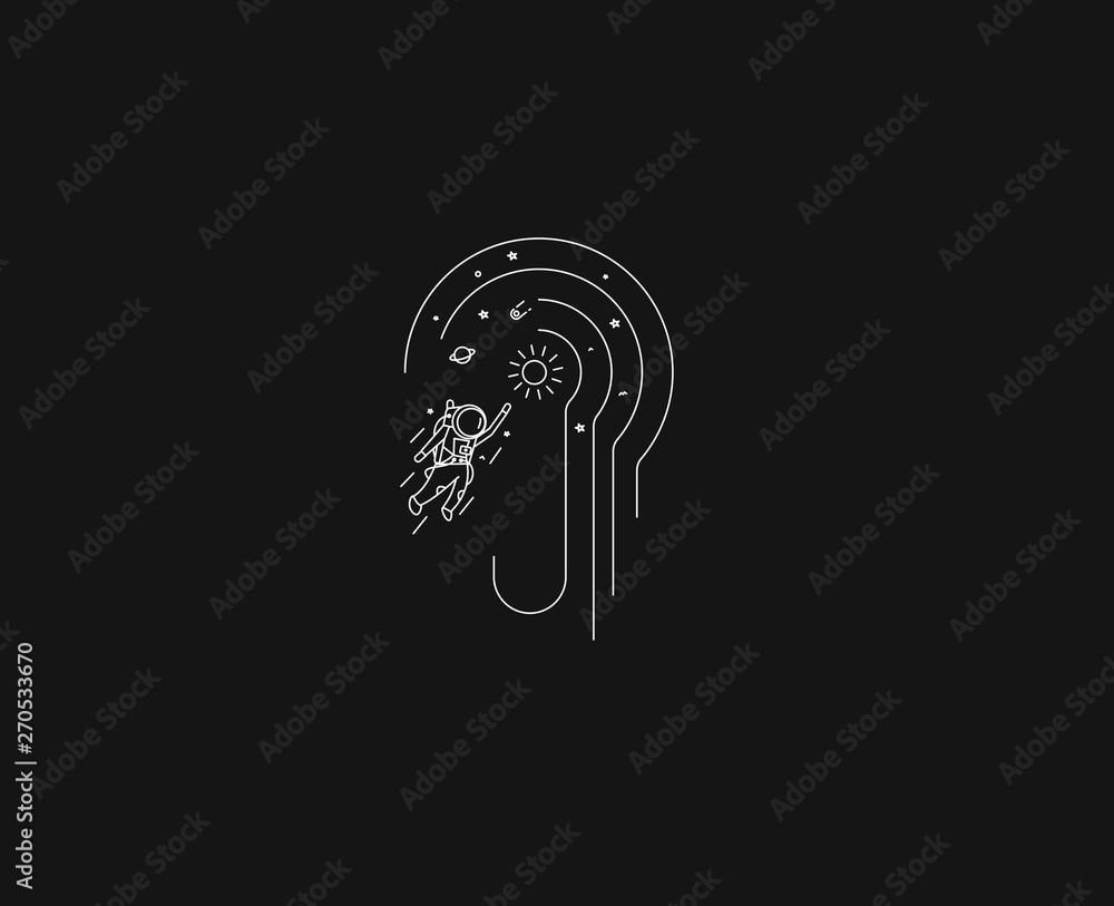 Astronaut Flying in a space circle - Flat Line Art Design Illustration ...