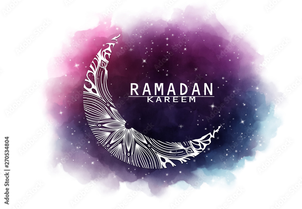 Abstract crescent moon graphic design and night sky watercolor digital ...