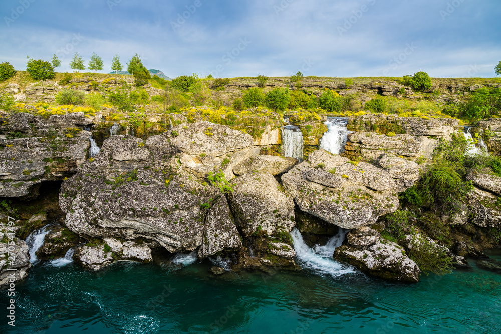 Montenegro, Many waterfalls of turquoise river cijevna at niagara falls ...
