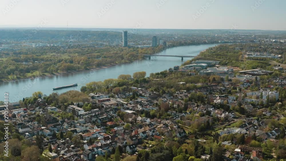 Drone / Aerial panorama shot bonn with the konrad adenauer bridge, the ...