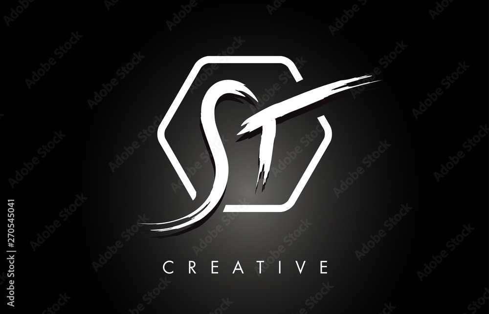 ST S T Brushed Letter Logo Design with Creative Brush Lettering Texture ...