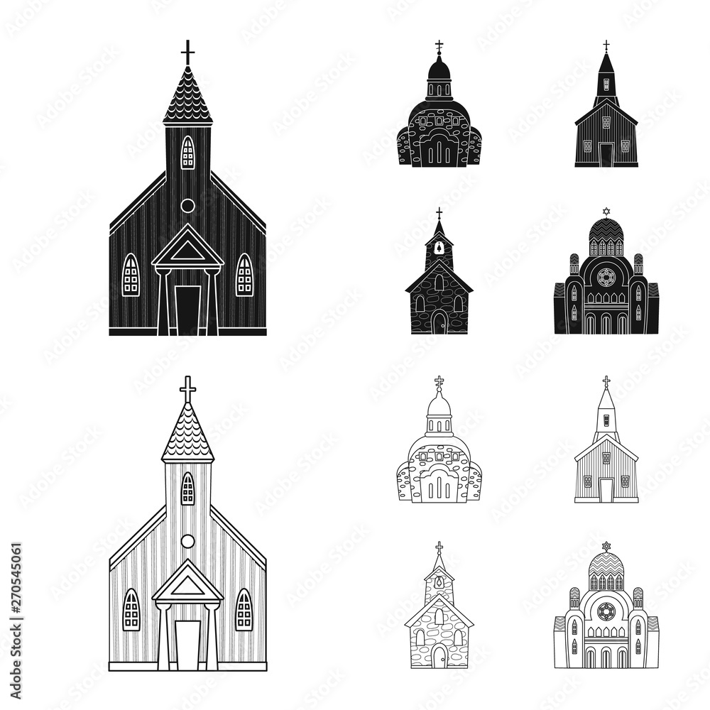 Vector illustration of cult and temple icon. Set of cult and parish ...