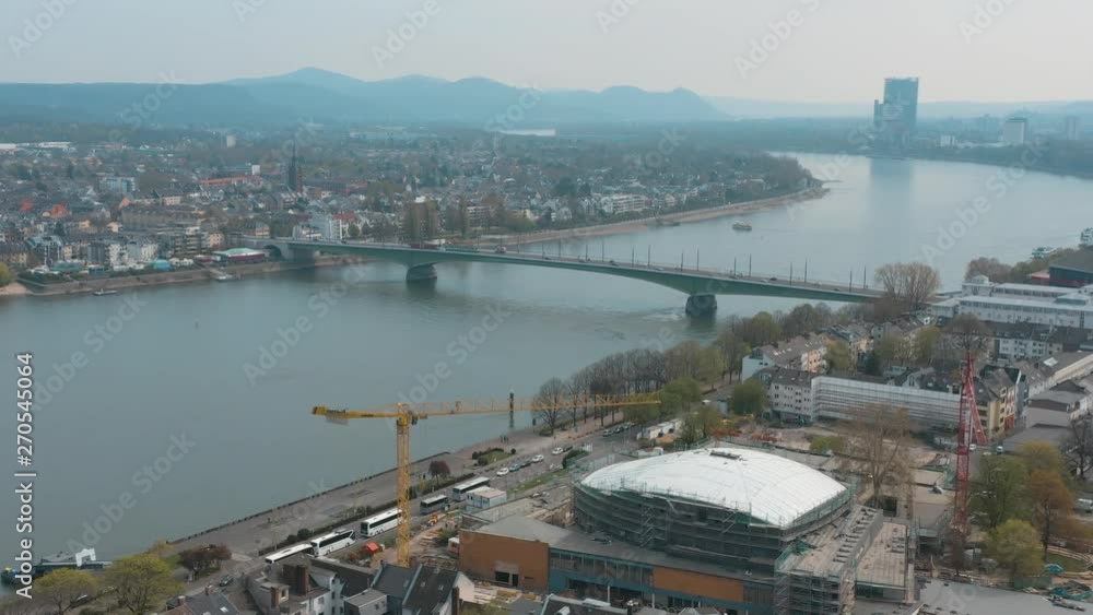 Drone / Aerial shot of the panorama of Bonn and Bonn - Beuel ...
