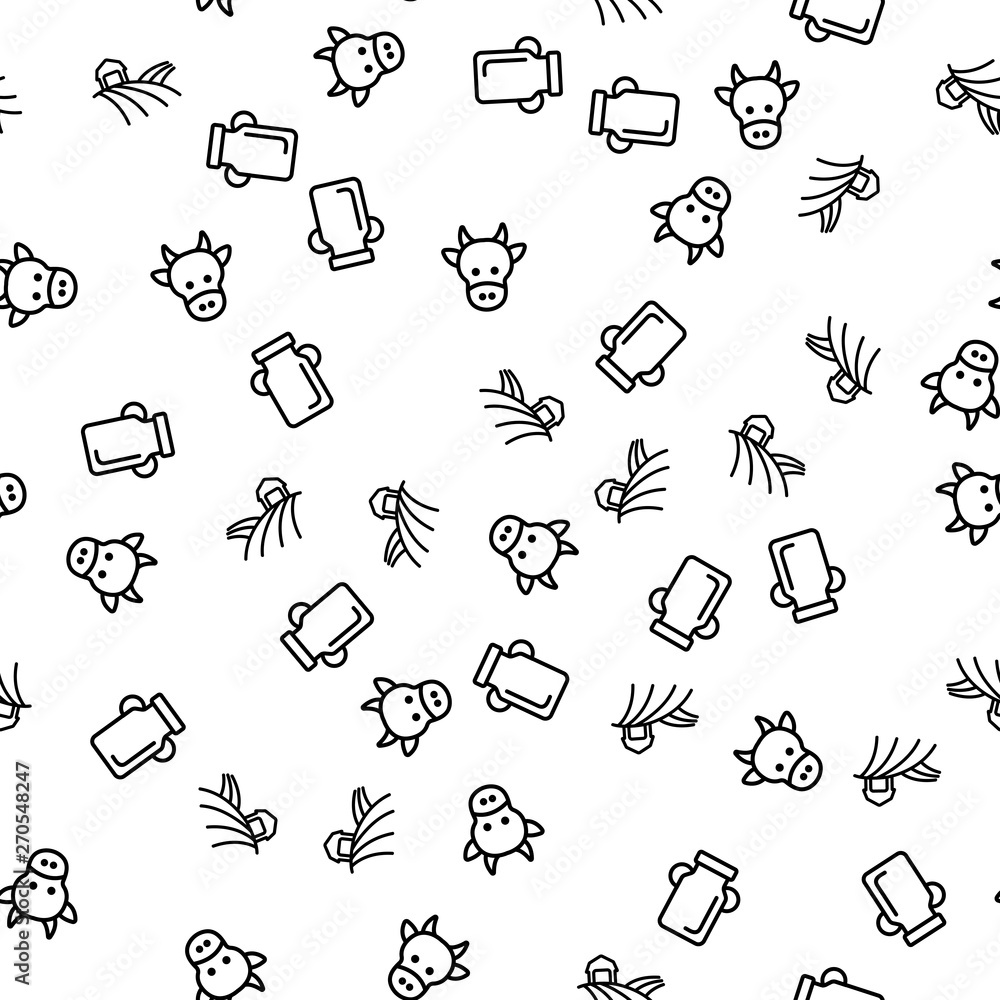 Natural Milk Production Seamless Pattern Vector. Head Of Cow, Milk Can ...