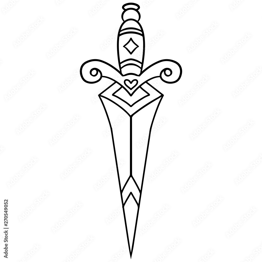 Traditional tattoo with dagger knife. Contour only.Colorful Tattoo ...