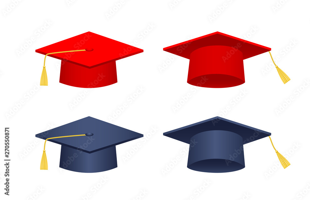 Royal Blue/ Red graduation cap isolated on white background, education ...