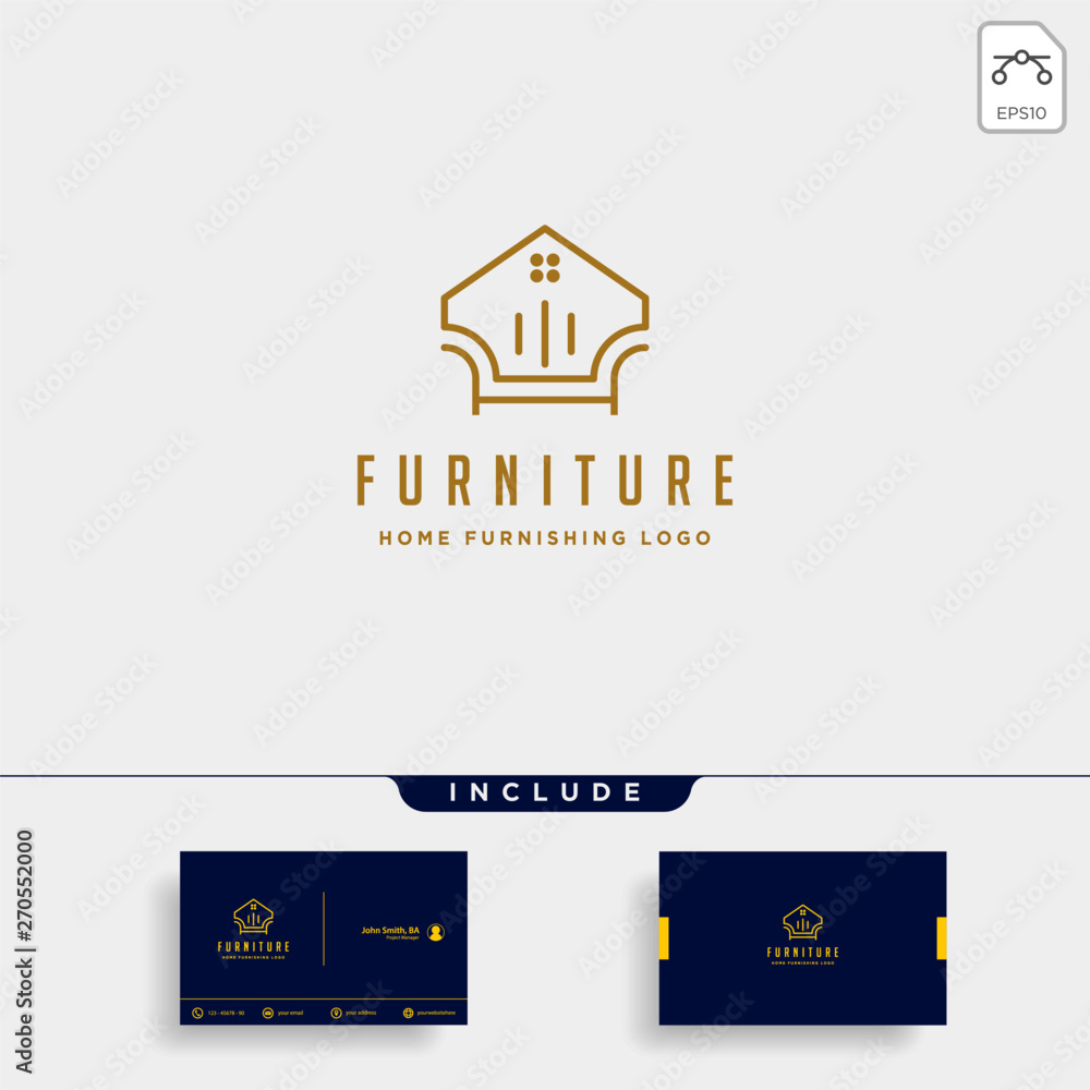 furniture logo design with gold color vector icon illustration icon ...