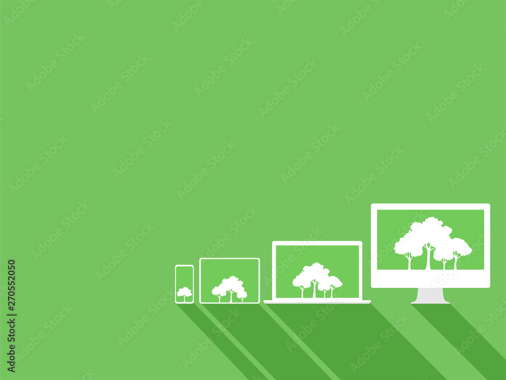 Set of white device gadgets white trees on green display paperless go ...