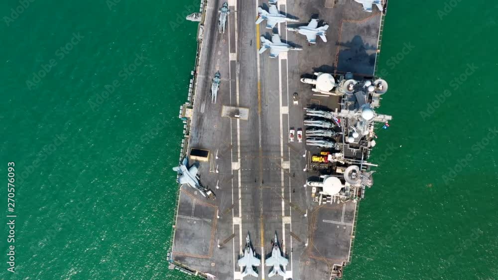 Aerial view America battleship navy nuclear aircraft carrier, USA ...