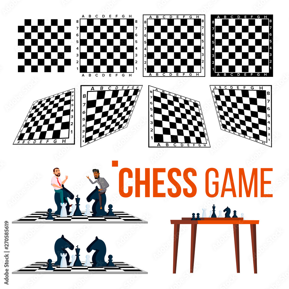 Chessboard And Character Game Player Set Vector. Chessboard In ...