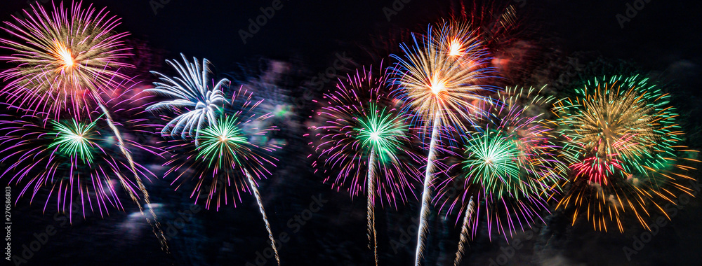 Beautiful Fireworks on the sky background. Stock Photo | Adobe Stock