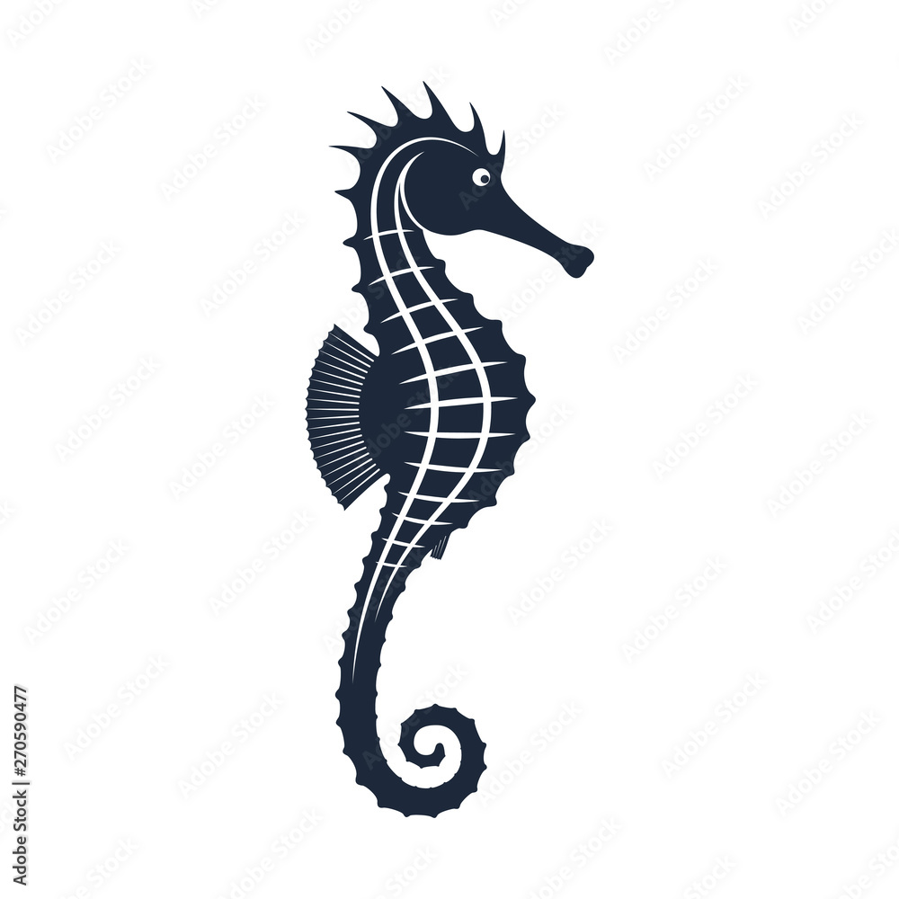 Seahorse graphic icon. Seahorse black sign isolated on white background ...