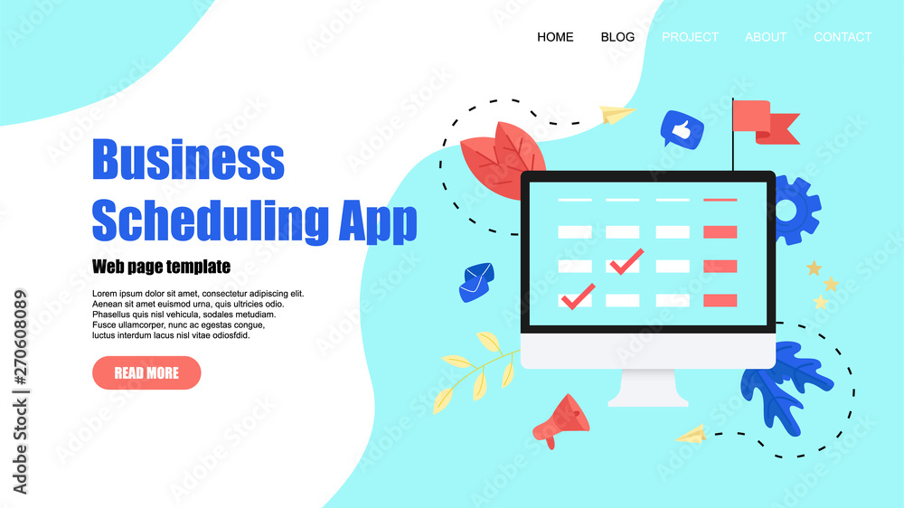 Webpage Template. Flat design business scheduling app on laptop ...
