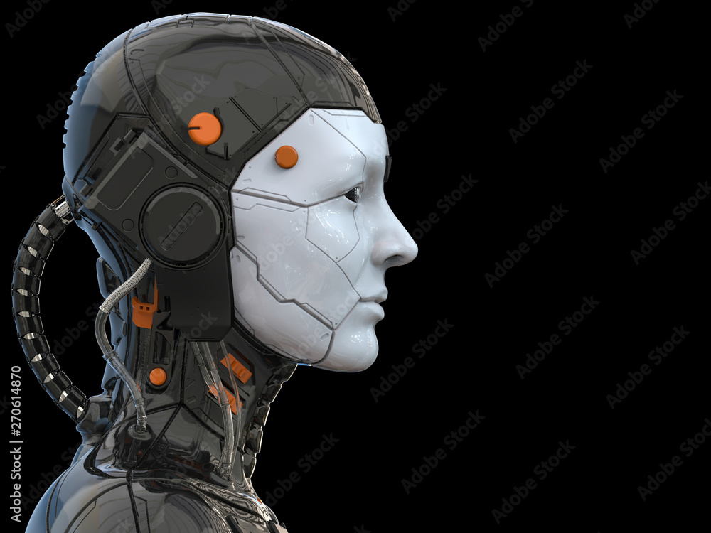 3d rendering of an android robot cyborg woman humanoid - side view and ...