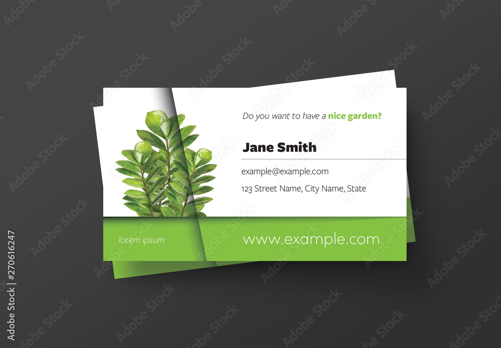Business Card Layout with Plant Image Stock Template | Adobe Stock