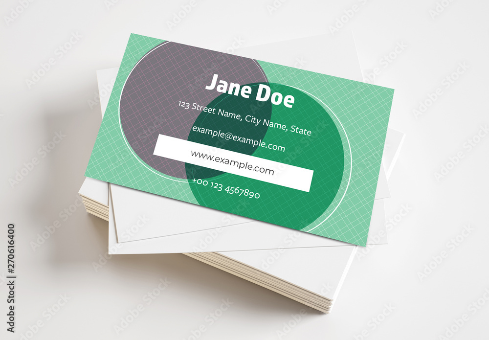 Business Card Layout with Green Circle Elements and Crosshatching Stock ...