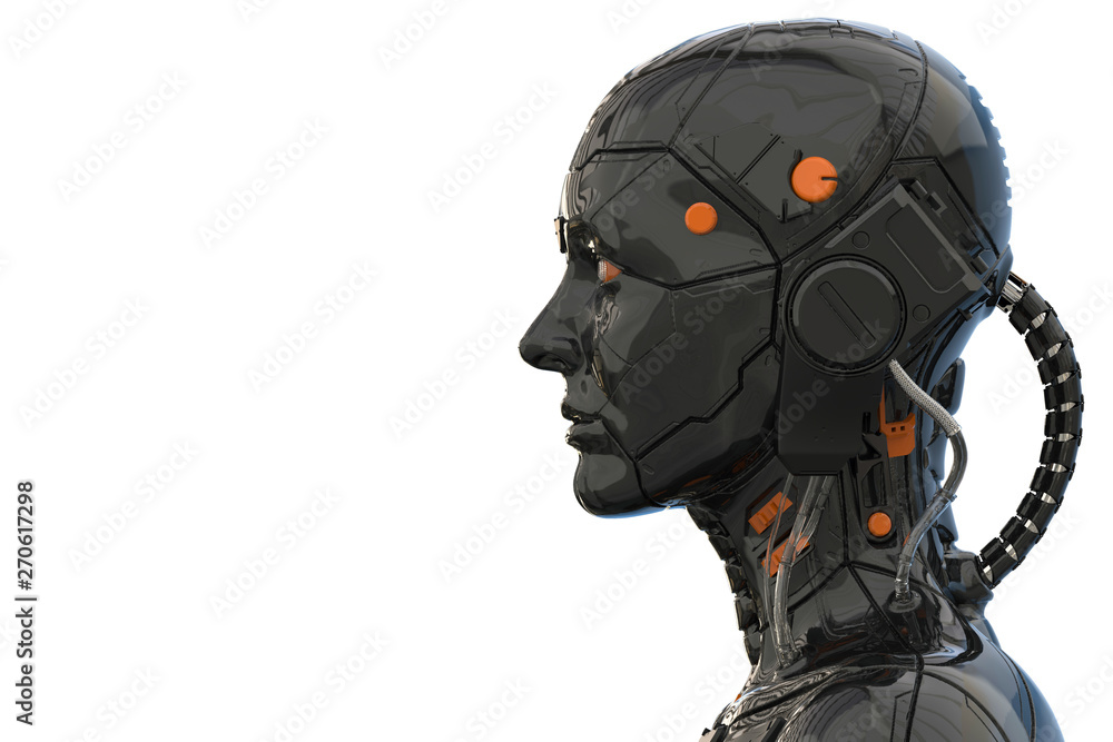 3d rendering of an android robot cyborg woman humanoid - side view and ...