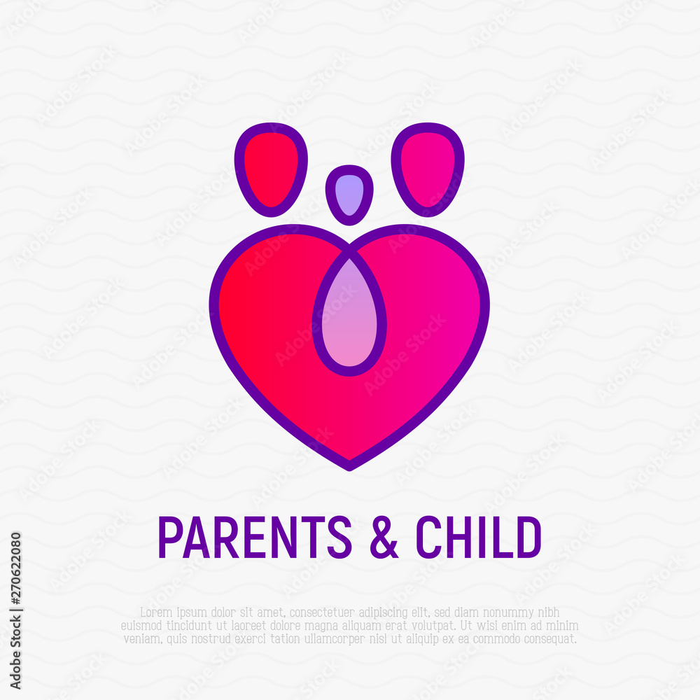 Family: two parents and child symbol. Adoption, parenting logoo in ...