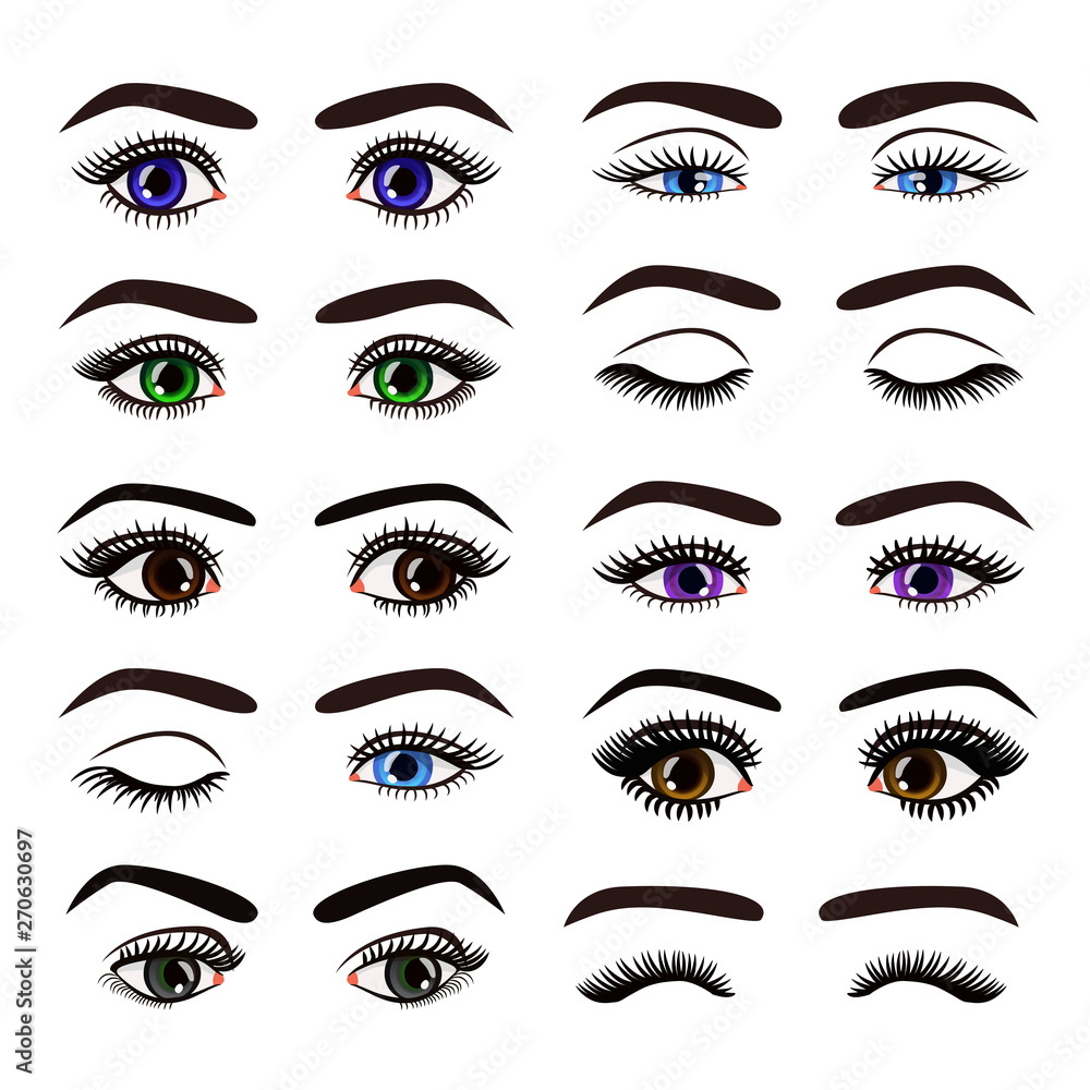 Vector illustration of beautiful female woman eyes and brows in ...