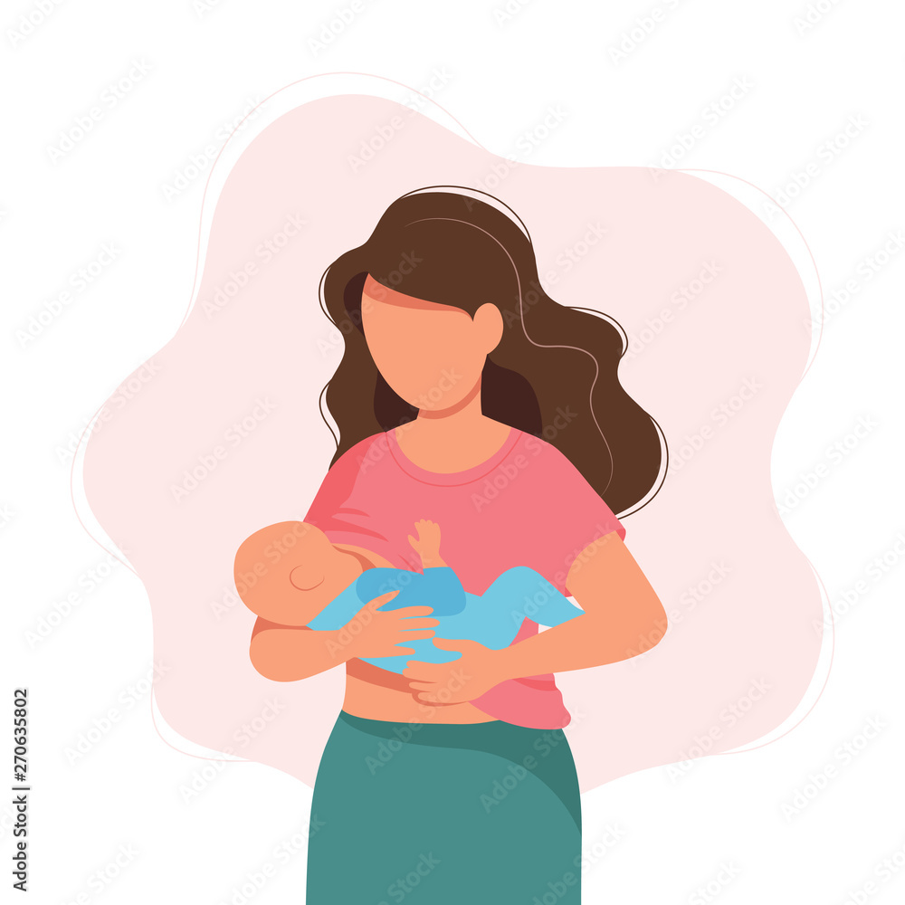 Breastfeeding illustration, mother feeding a baby with breast. Concept ...