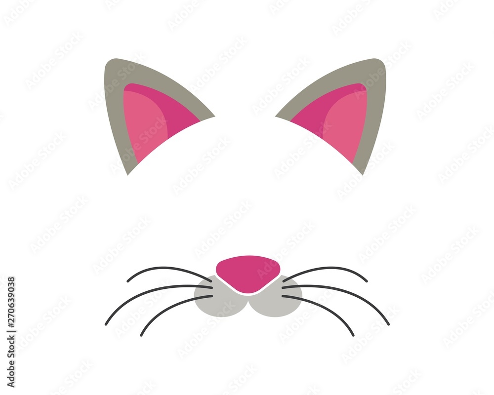 cat face elements set. Vector illustration. Animal character ears and ...