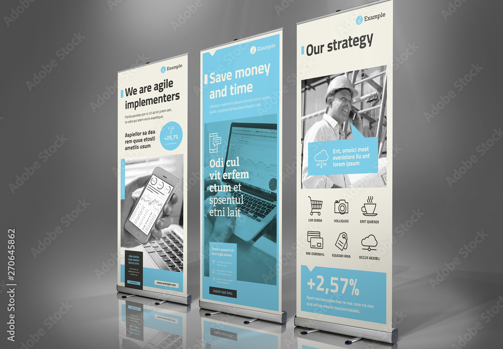 Roll-Up Layout in Beige and Cyan Stock Template | Adobe Stock