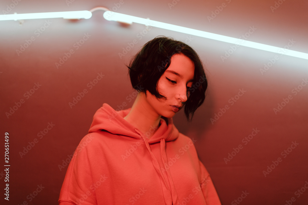asian woman with red neon light Stock Photo | Adobe Stock