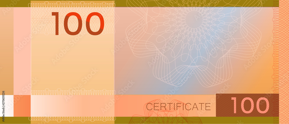 Voucher template banknote 100 with guilloche pattern watermarks and ...